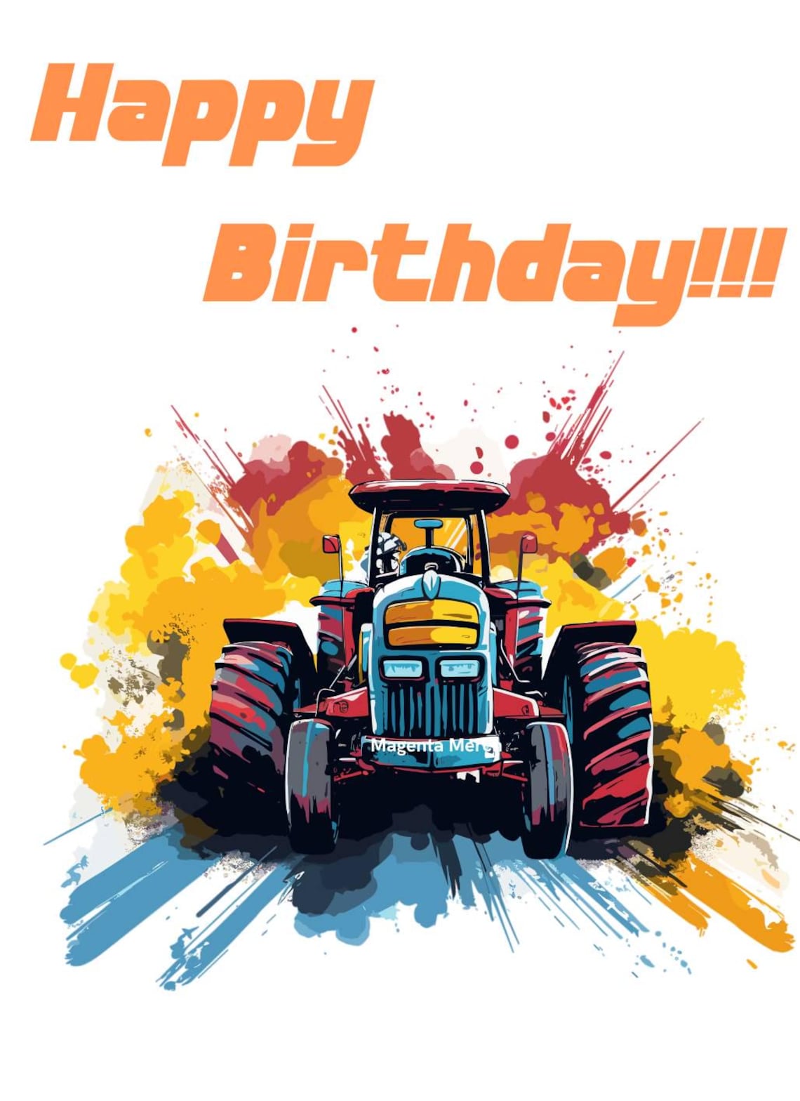Printable Tractor Happy Birthday Digital Card - A4 & US Letter Formats ...