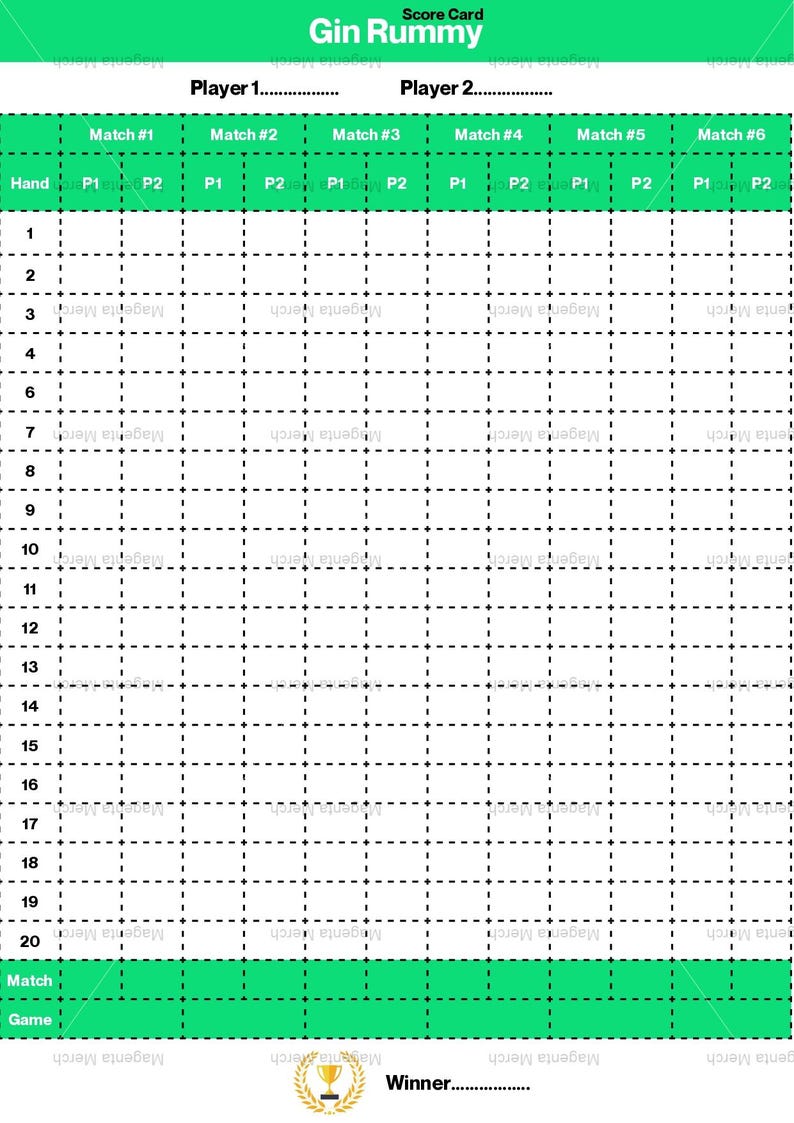 Printable Score Card Compatible With Gin Rummy - A4 & US Letter PDF ...