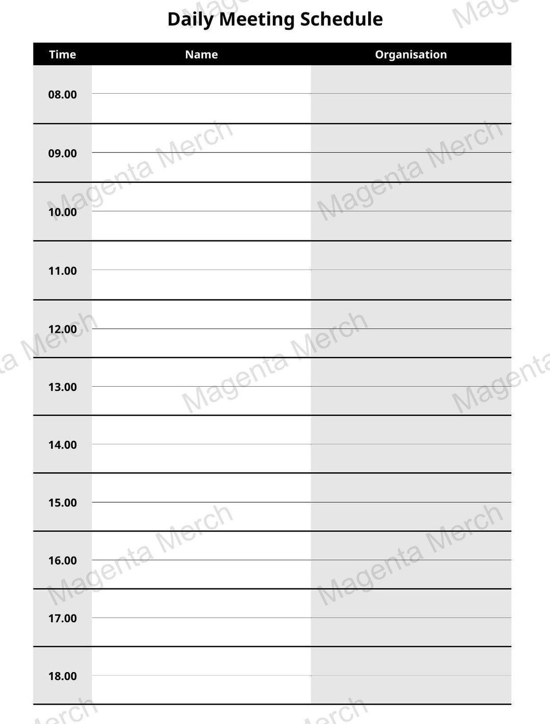 Printable Daily Meeting Schedule Template - A4 and US Letter - Word ...