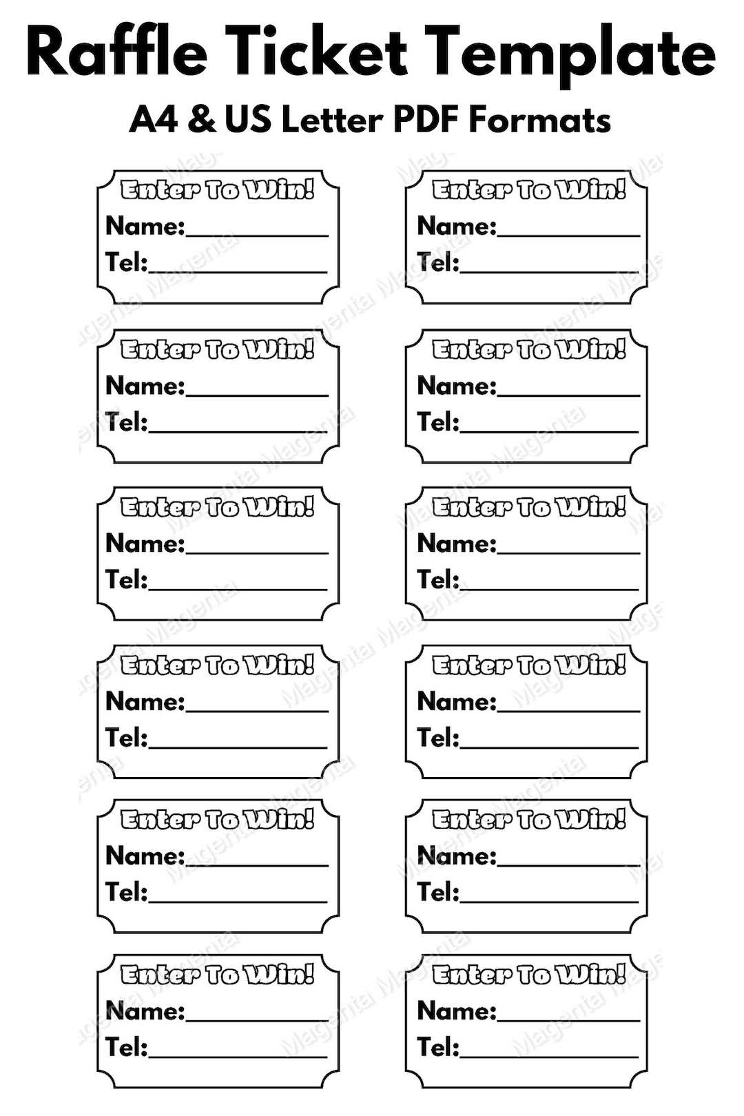 Printable Raffle Ticket Template - A0, A1, A2, A3, A4 & US Letter PDF ...