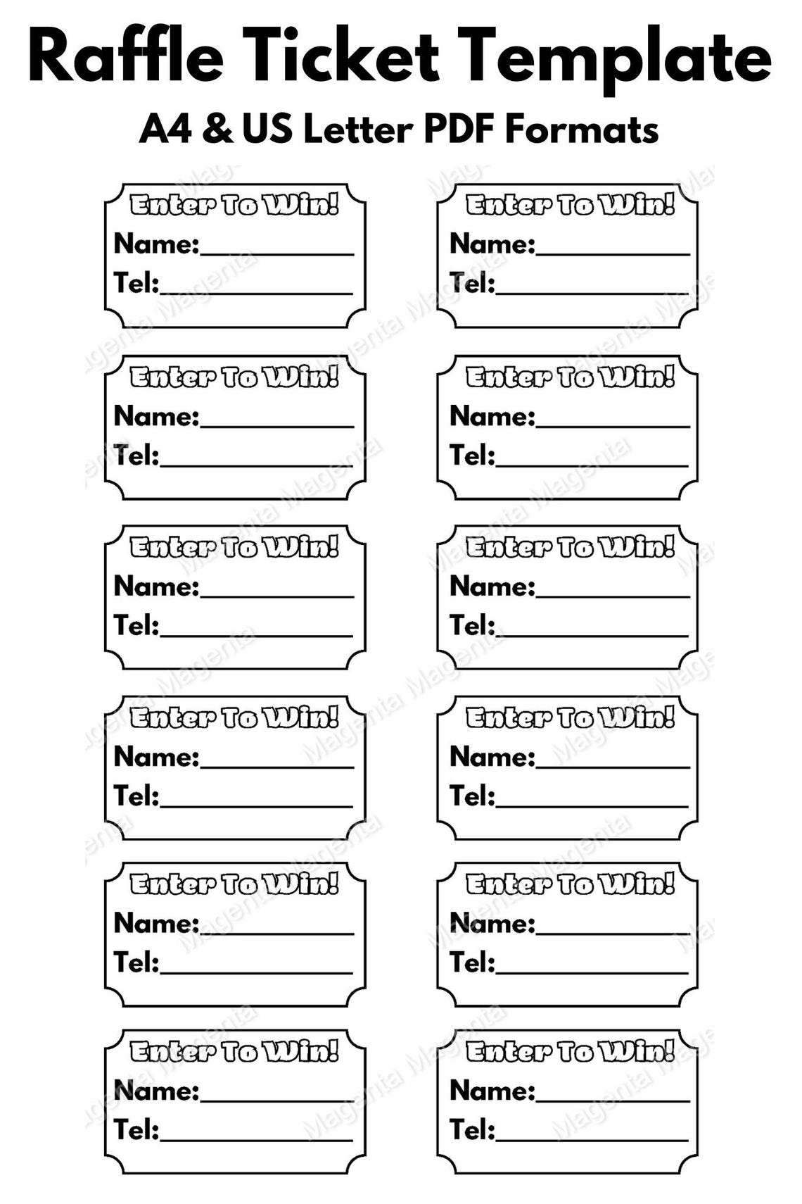 Printable Raffle Ticket Template - A0, A1, A2, A3, A4 & US Letter PDF ...