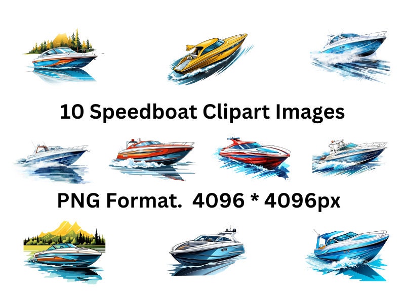 10 Speedboat Clipart Digital Images - Etsy