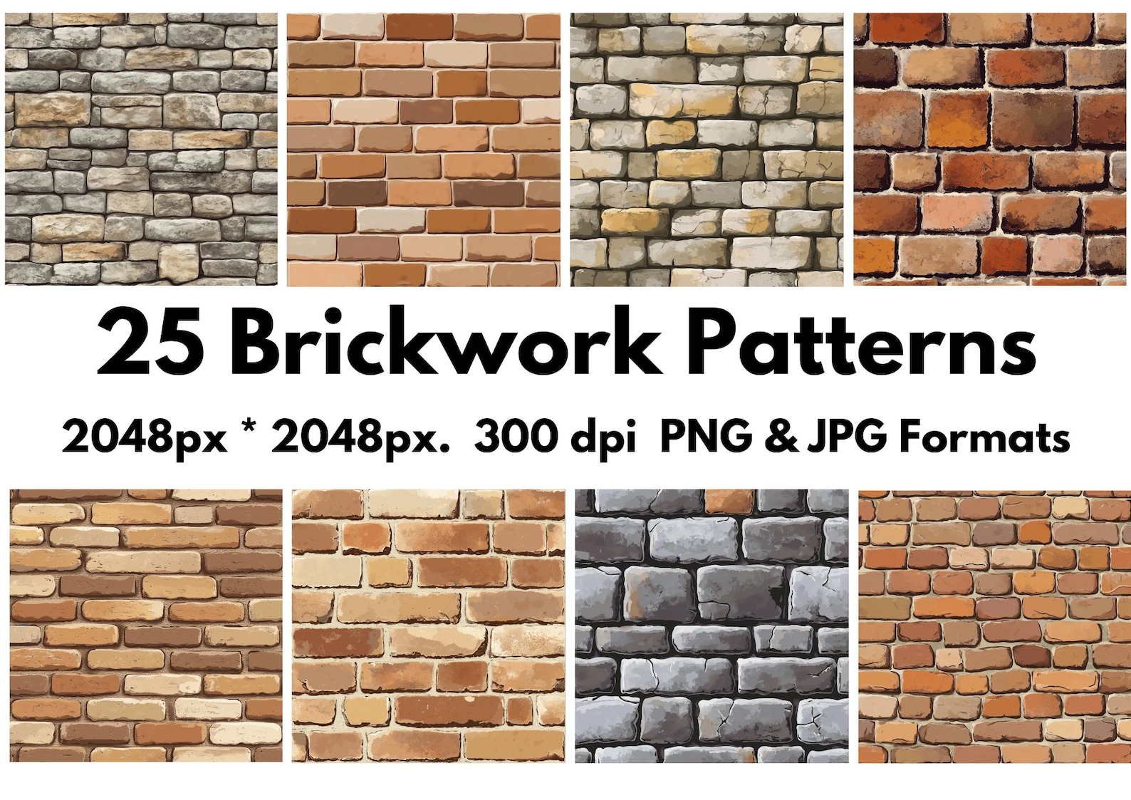 25 Brickwork Patterns - PNG & JPG Formats - Etsy