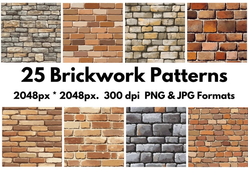 25 Brickwork Patterns - PNG & JPG Formats - Etsy