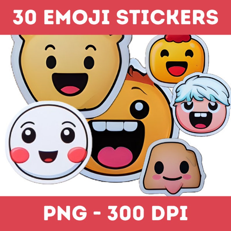 30 Emoji Stickers PNG Format - Etsy