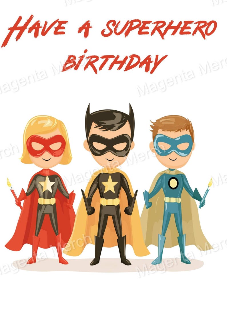 Printable Superheroes Happy Birthday Card Digital Download PNG & PDF ...