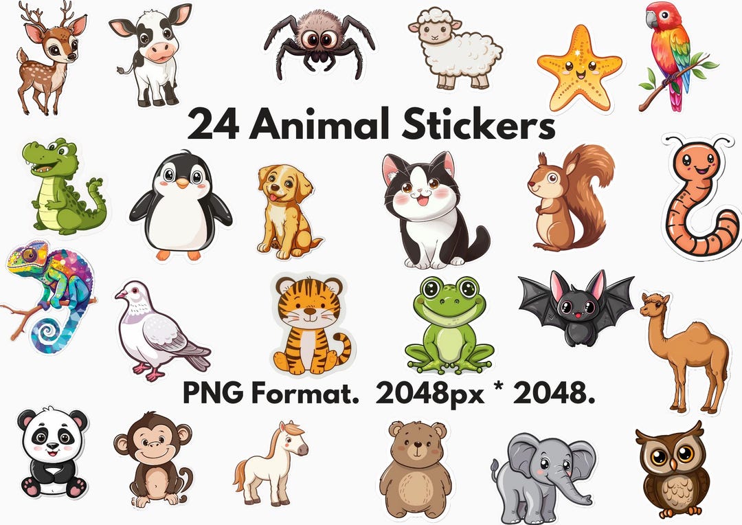 24 Animal Stickers - PNG Format - Etsy