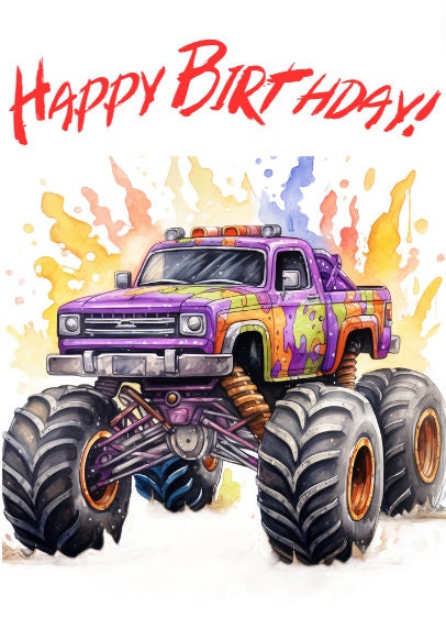 Printable Monster Truck Birthday Card - Etsy