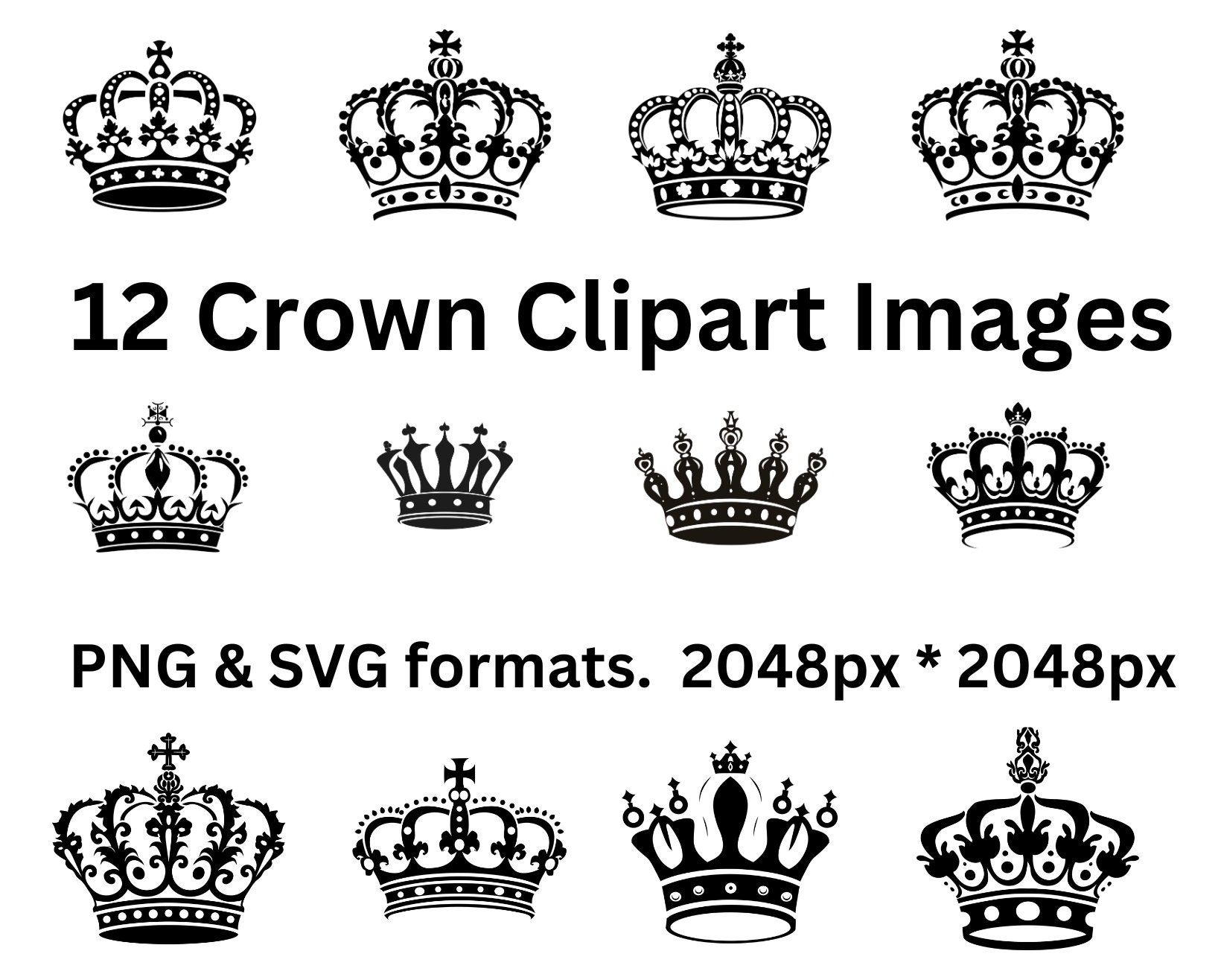 12 Crowns Clipart - PNG & SVG Formats - Etsy