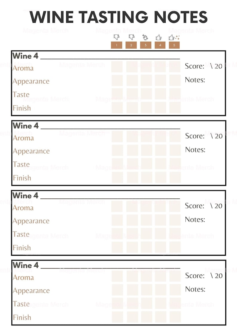 Wine Tasting Score Card - PDF Format - Etsy