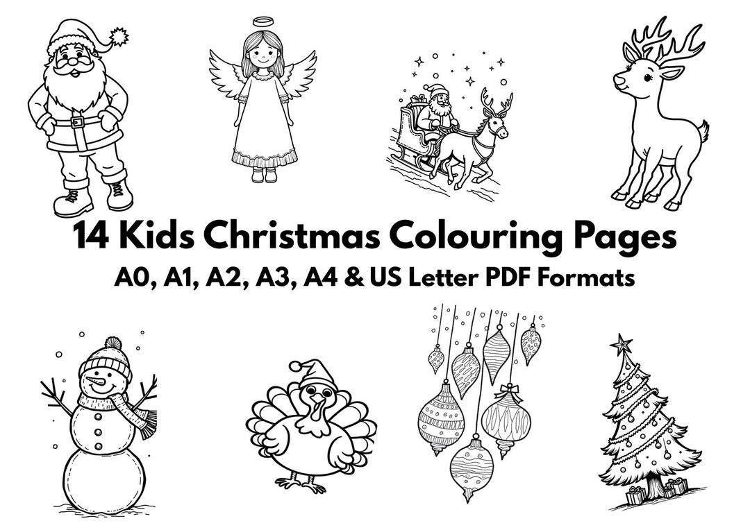14 Printable Kids Christmas Colouring Pages - A0, A1, A2, A3, A4 & US ...