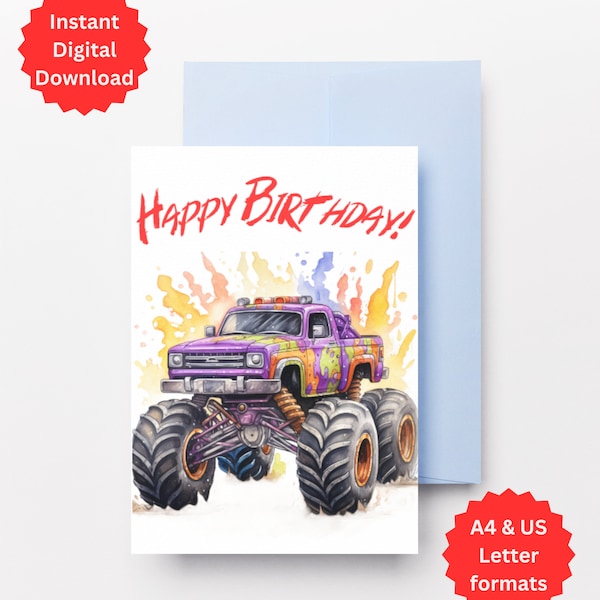 Printable Monster Truck Birthday Card - Etsy
