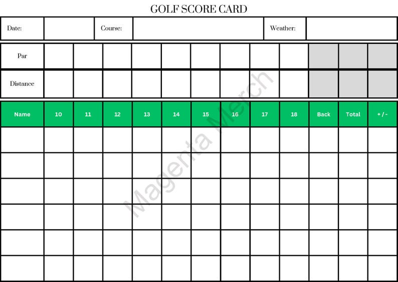 Printable 18 Hole Golf Score Card - PDF Formats - Etsy