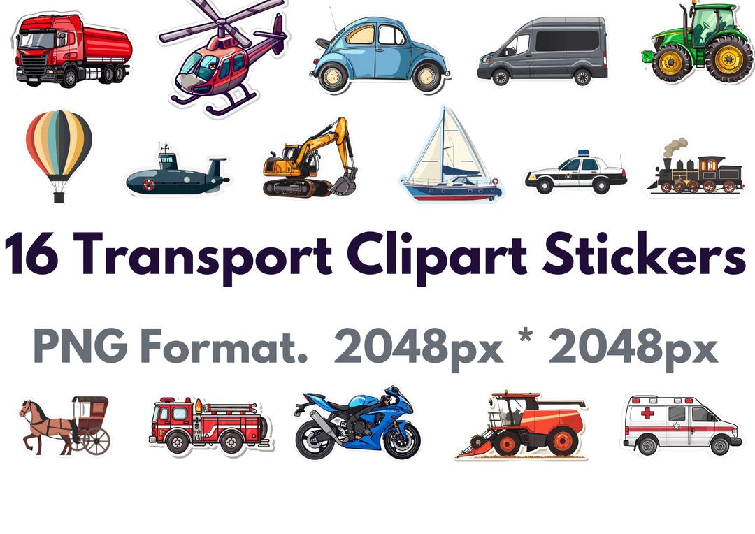 16 Transport Clipart Stickers: Car, Truck, Motorcycle (PNG Format) - Etsy