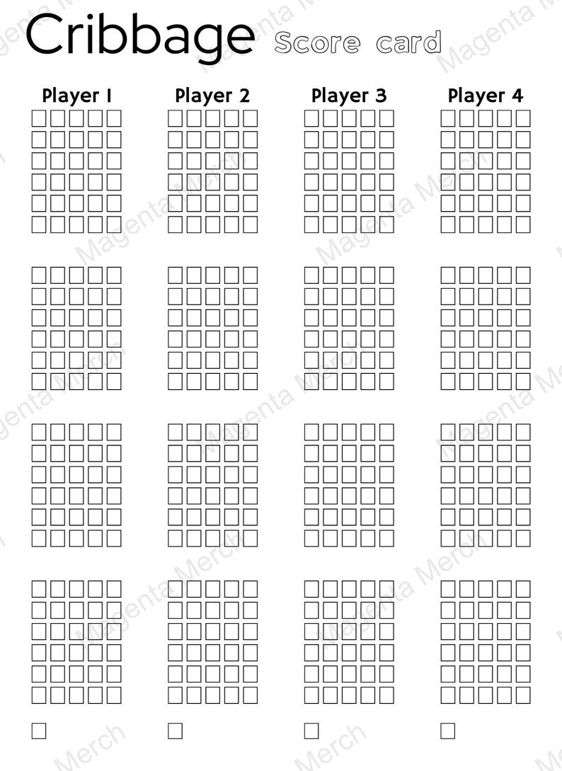Printable Replacement Score Card Compatible With Cribbage - A4 and US ...