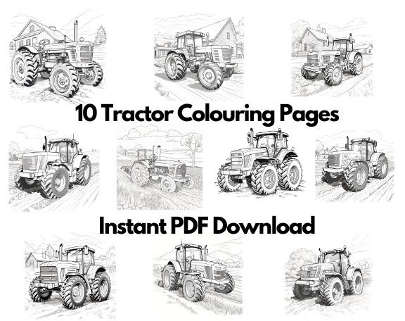 10 Tractor PDF Colouring Pages - Etsy