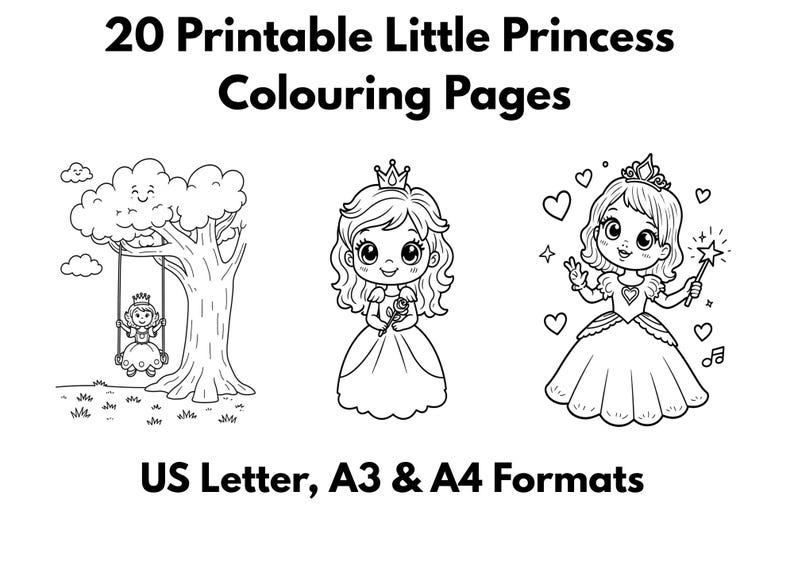 20 Printable Little Princess Colouring Coloring Pages - US Letter, A3 ...
