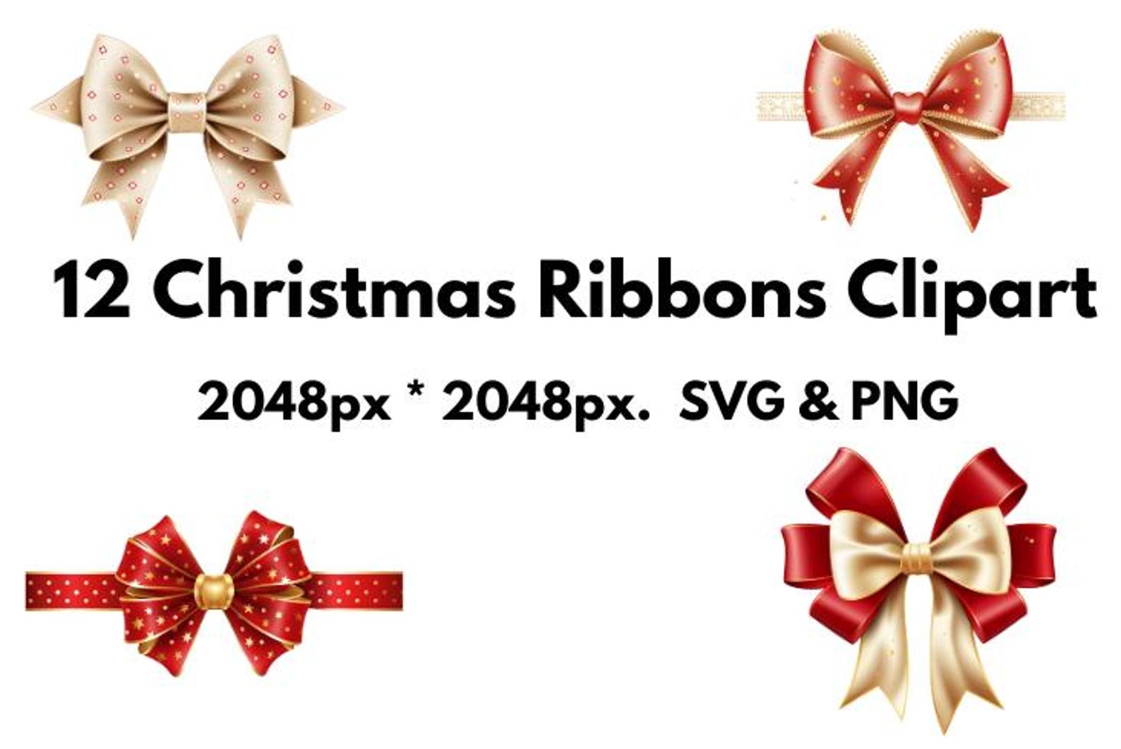 12 Christmas Ribbon Clipart - SVG & PNG Formats - Etsy