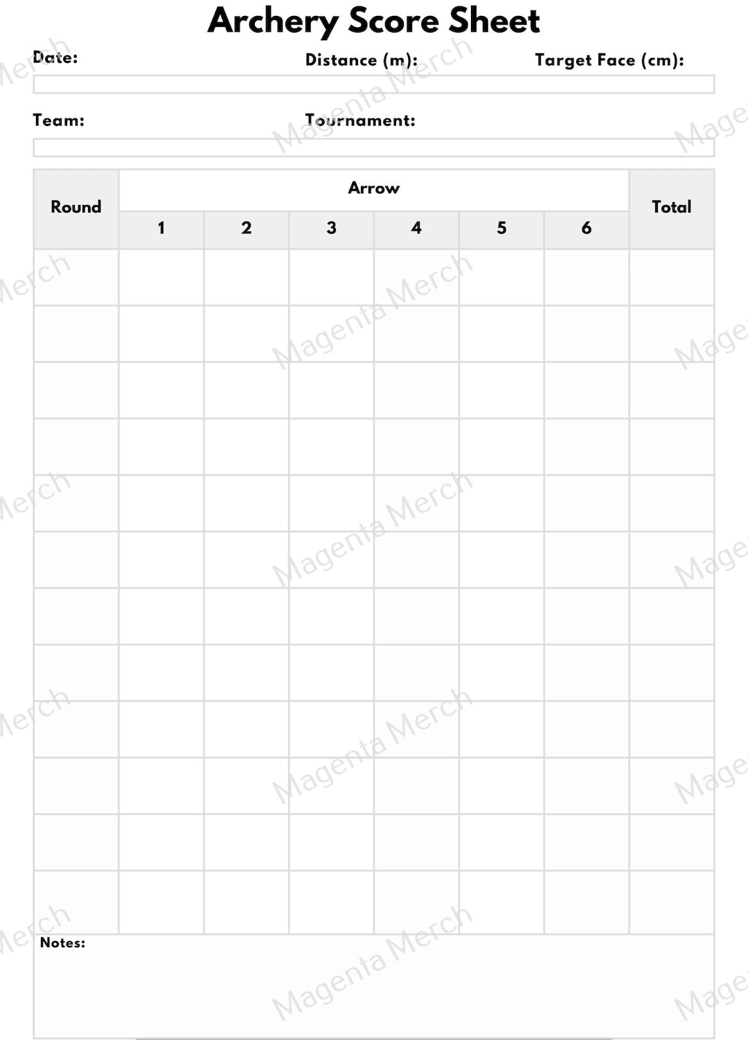 Printable Replacement Score Sheet for Archery - A4 & US Letter Formats ...