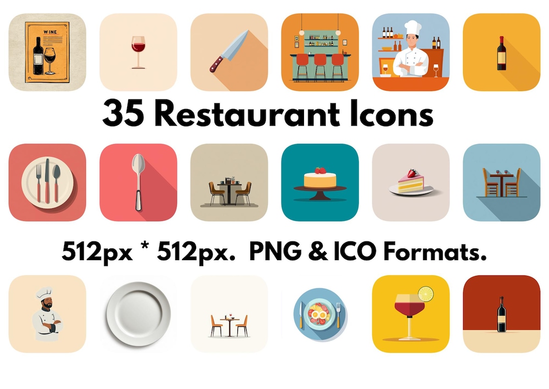 35 Restaurant Icons - PNG & ICO Formats - Etsy Canada