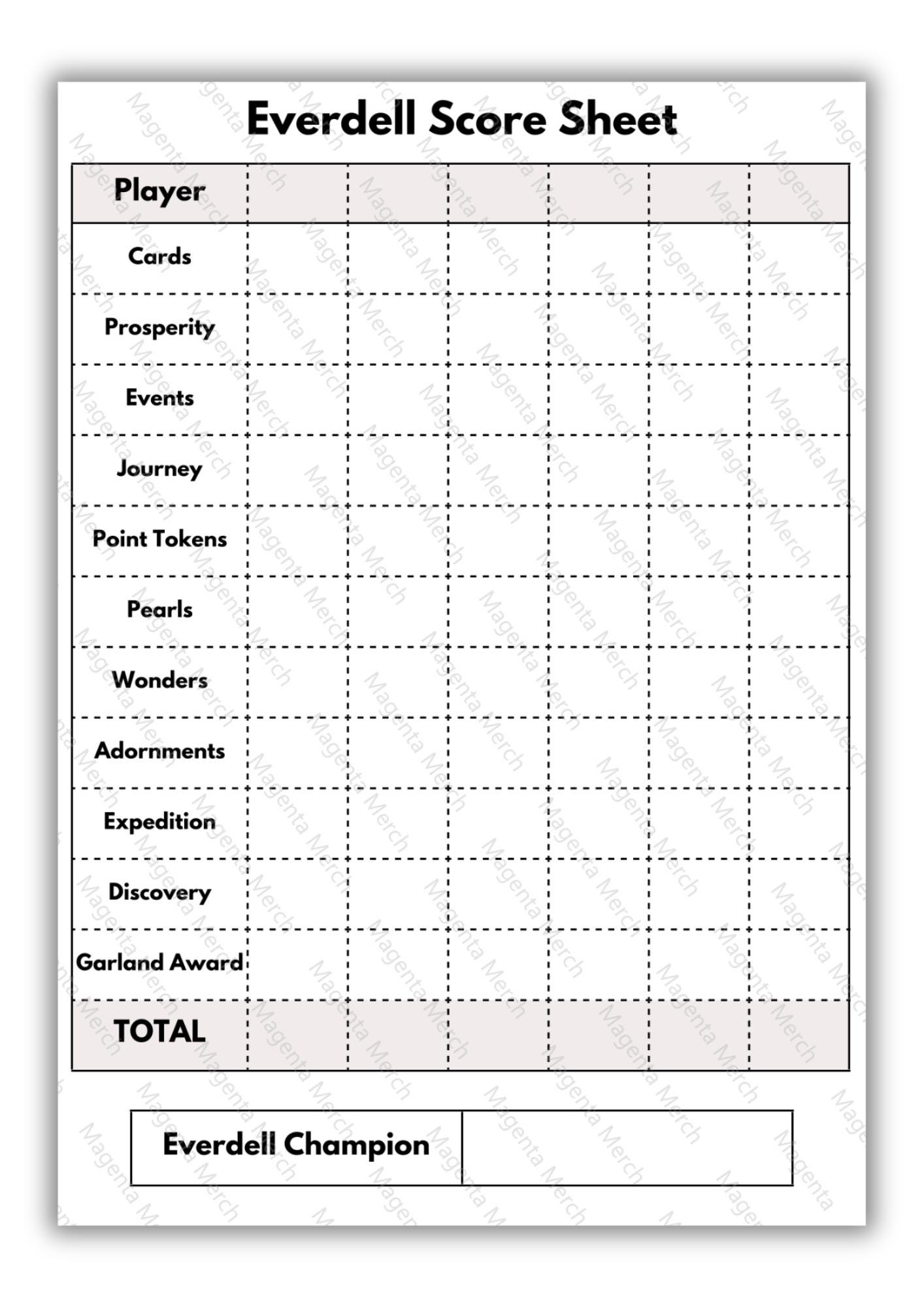 Printable Replacement Score Sheet Compatible With Everdell - A4, A5 ...