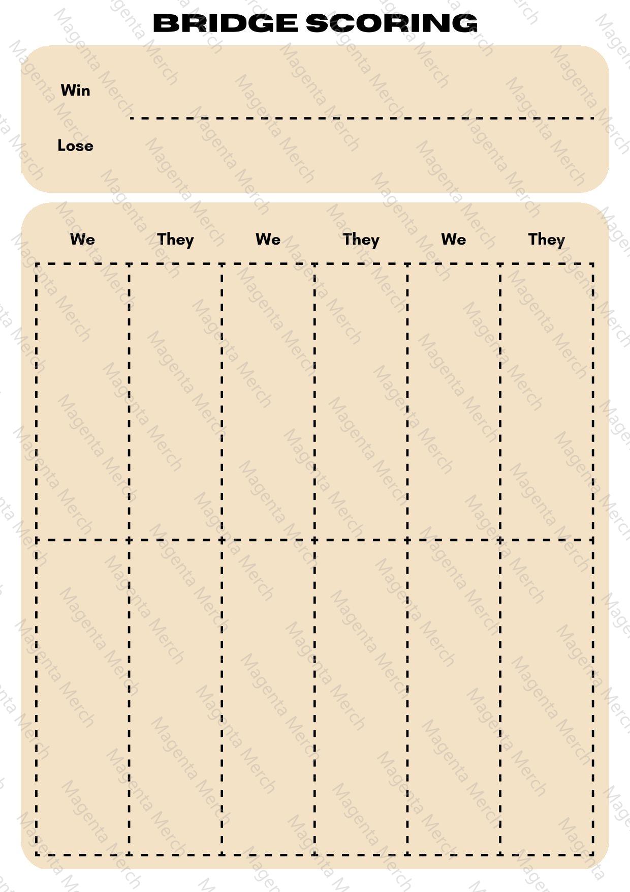Printable Replacement Score Card Compatible With Bridge - A4 & US ...