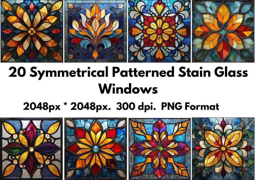 20 Symmetrical Stained Glass Windows Digital Images - PNG Format - Etsy