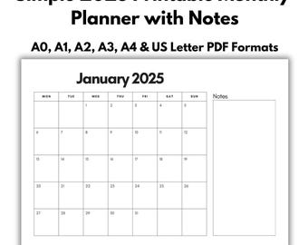 Simple 2025 Printable Calendar - A0, A1, A2, A3, A4 & US Letter PDF ...