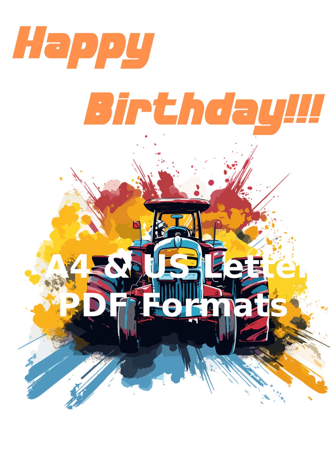 Printable Tractor Happy Birthday Digital Card A4 & US Letter - Etsy