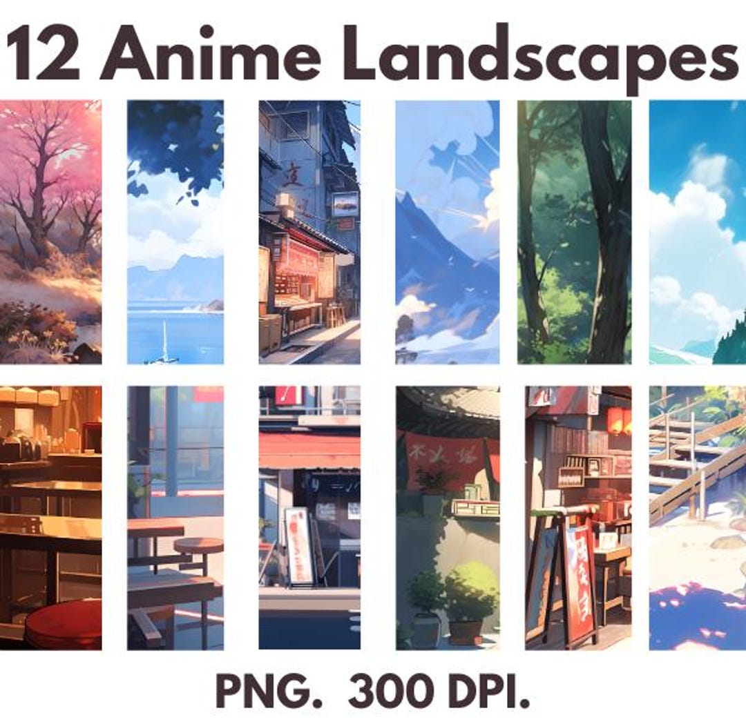 12 Anime Landscapes & Backgrounds - PNG Format - Etsy