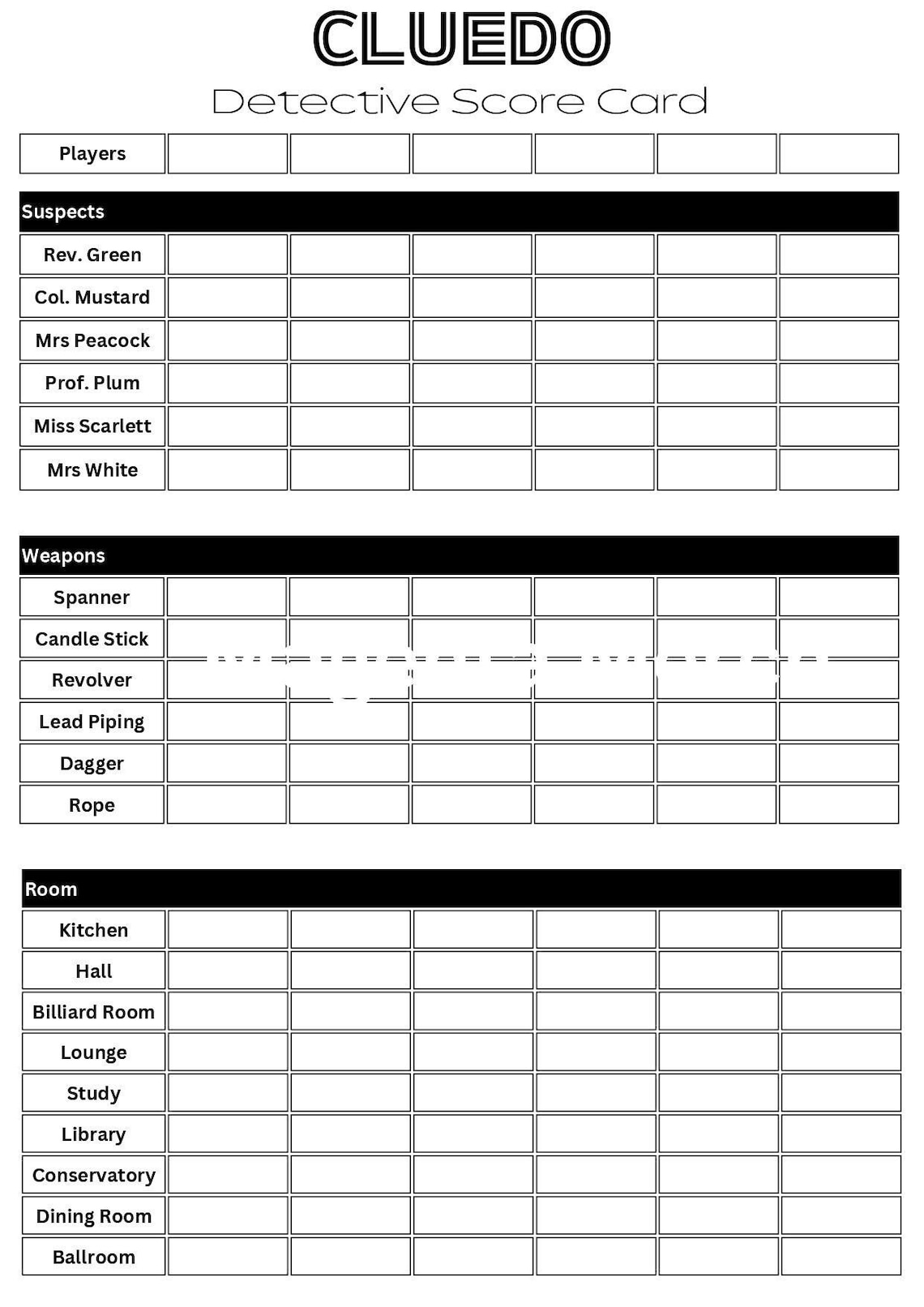 Printable Replacement Score Sheets Compatible With Clue & Cluedo - A4 ...