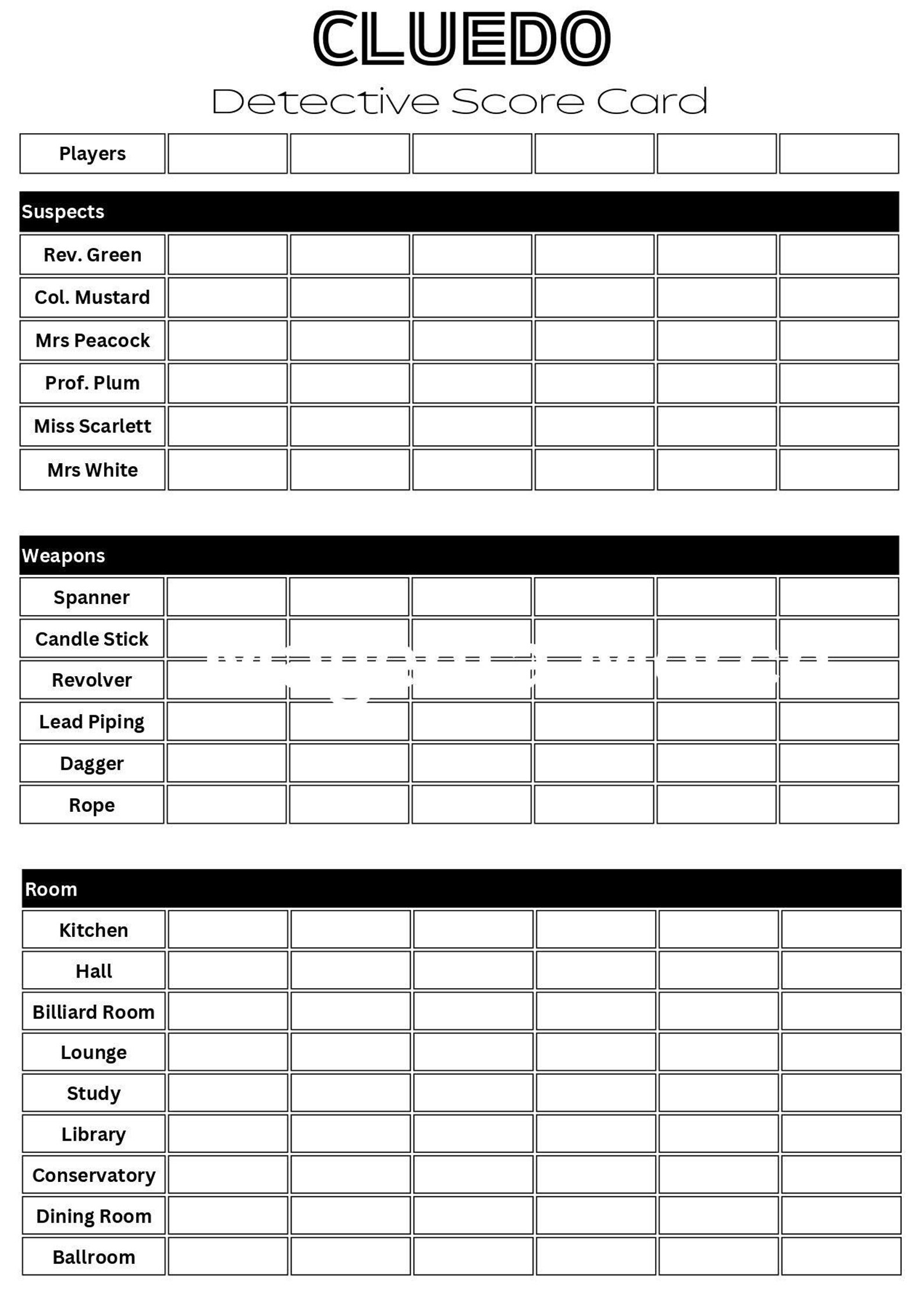 Printable Replacement Score Sheets Compatible With Clue & Cluedo - A4 ...