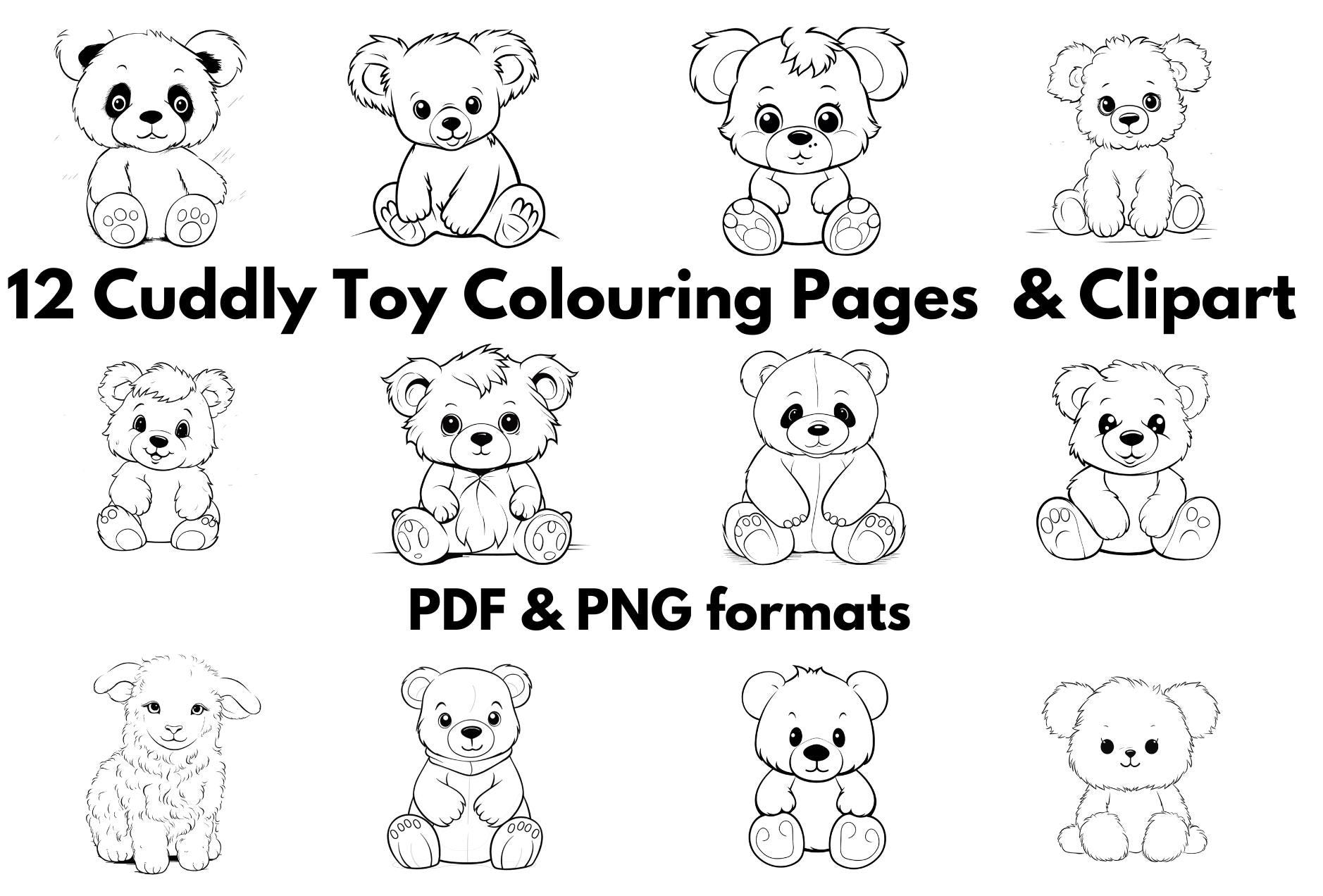 12 Cuddly Toys Colouring Pages A4 PDF & PNG Formats - Etsy