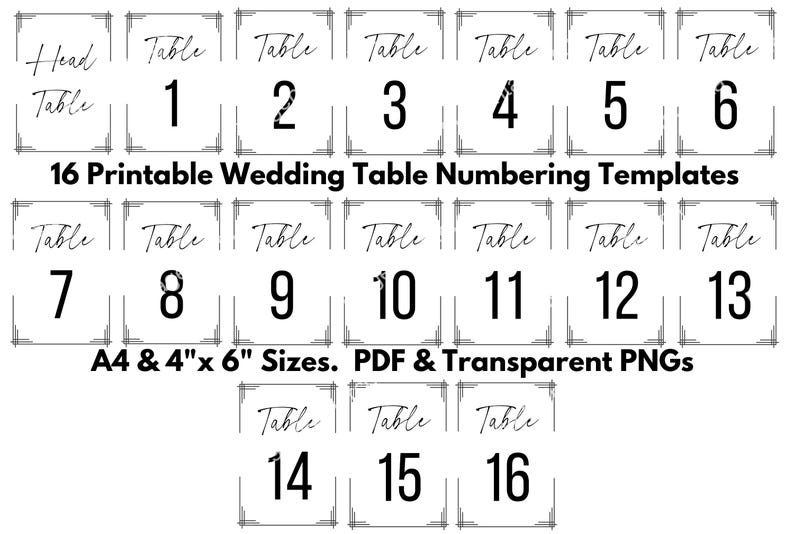 Printable Wedding Table Numbering - A4 & 4" X 6" PDF and PNG Formats - Etsy