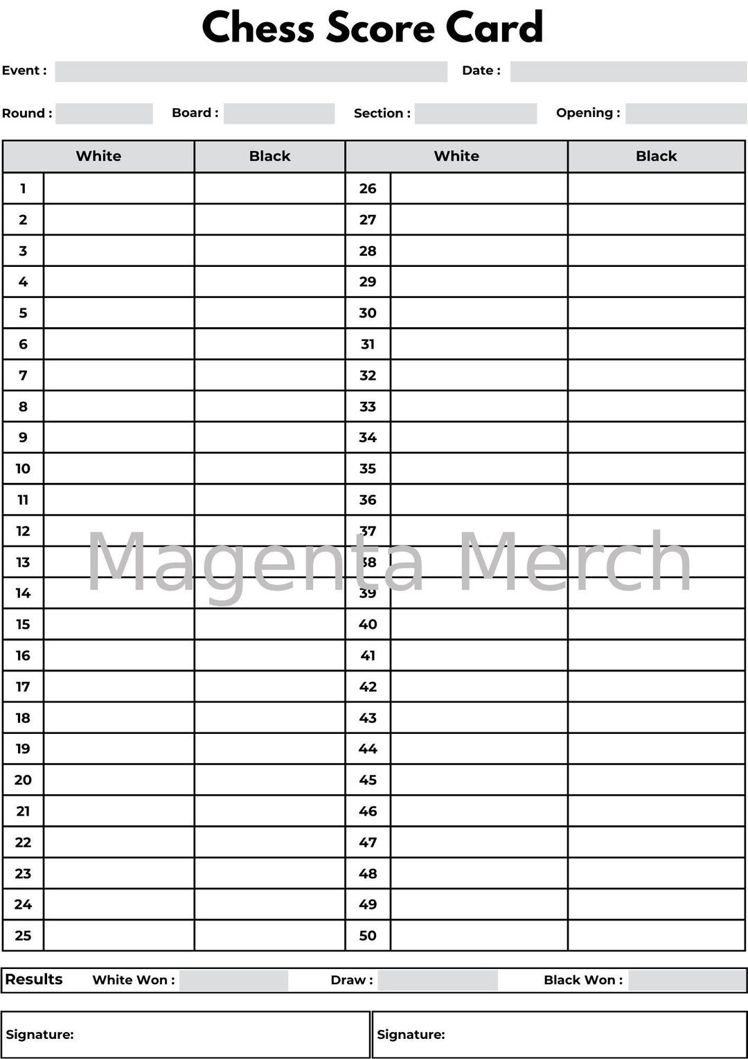 Printable Chess Score Card A4 & US Letter Pdfs - Etsy Australia