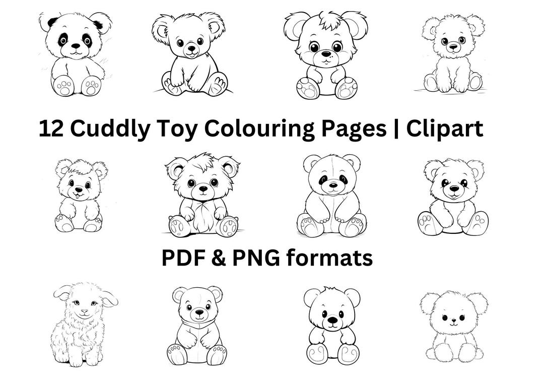 12 Cuddly Toys Colouring Pages PNG Format Clipart - Etsy