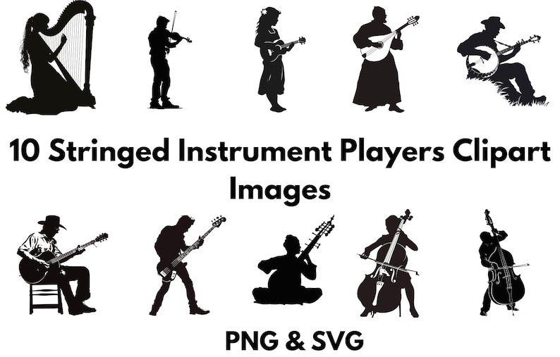 10 Stringed Instrument Silhouette Players Clipart Images - SVG & PNG ...