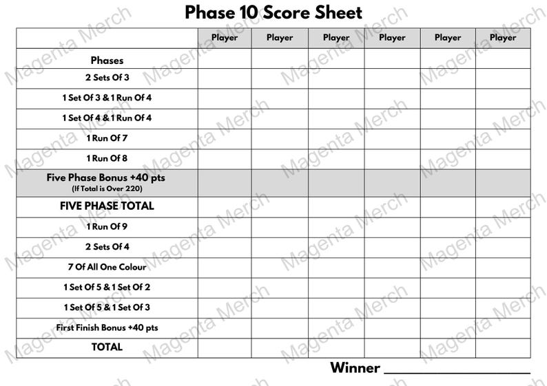 Printable Replacement Score Sheet Compatible With Phase 10 - A4 & US ...
