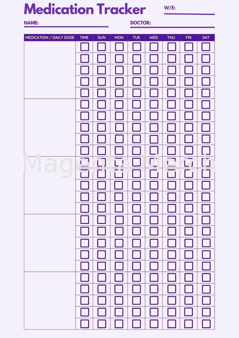 Printable Medication Tracker A4 PDF & PNG Formats - Etsy