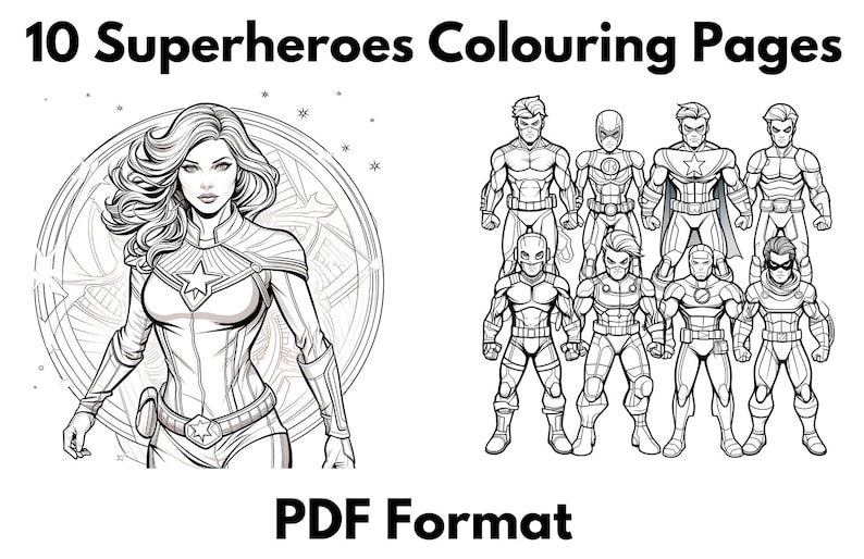10 Superhero Colouring Pages - PDF Format - Etsy