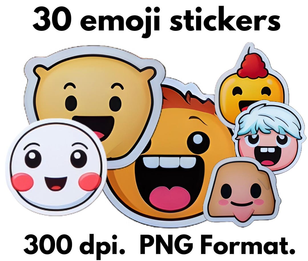 30 Emoji Stickers - PNG Format - Etsy