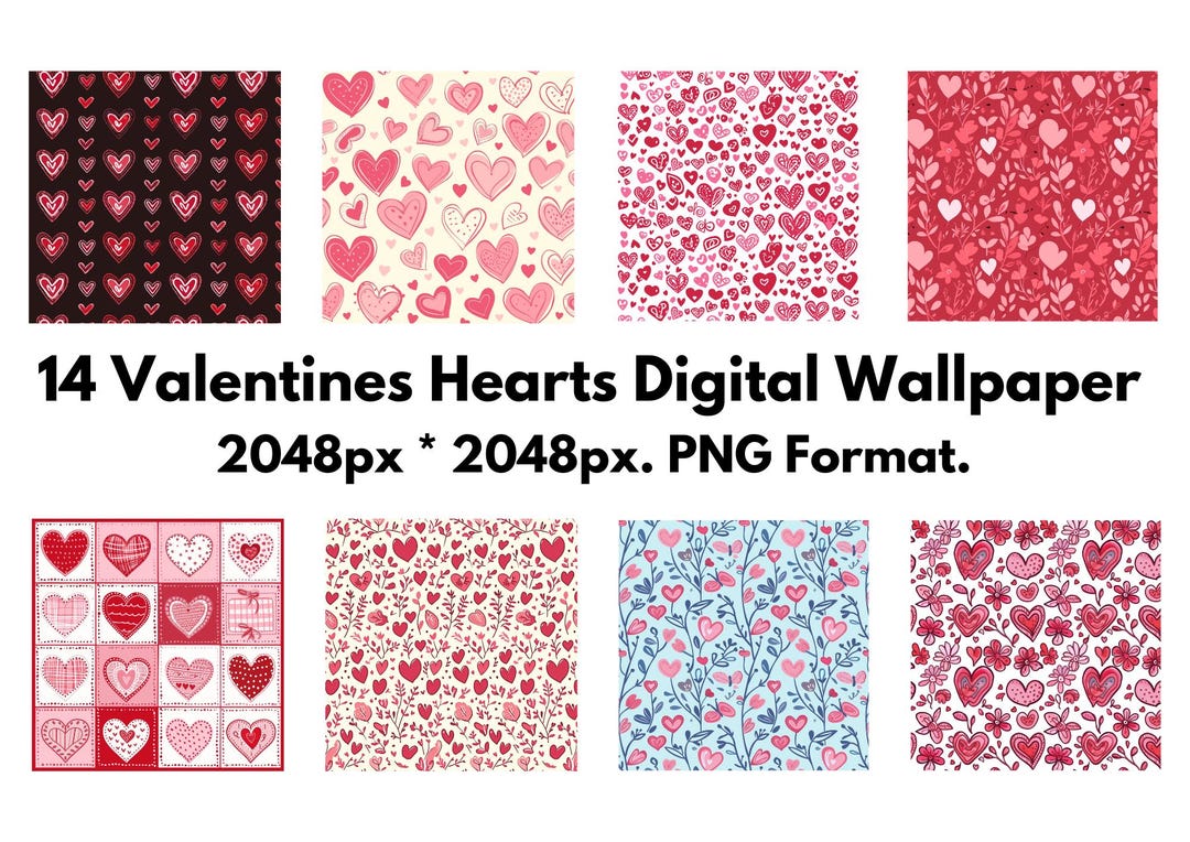 14 Valentines Hearts Digital Wallpapers - PNG Format - Etsy