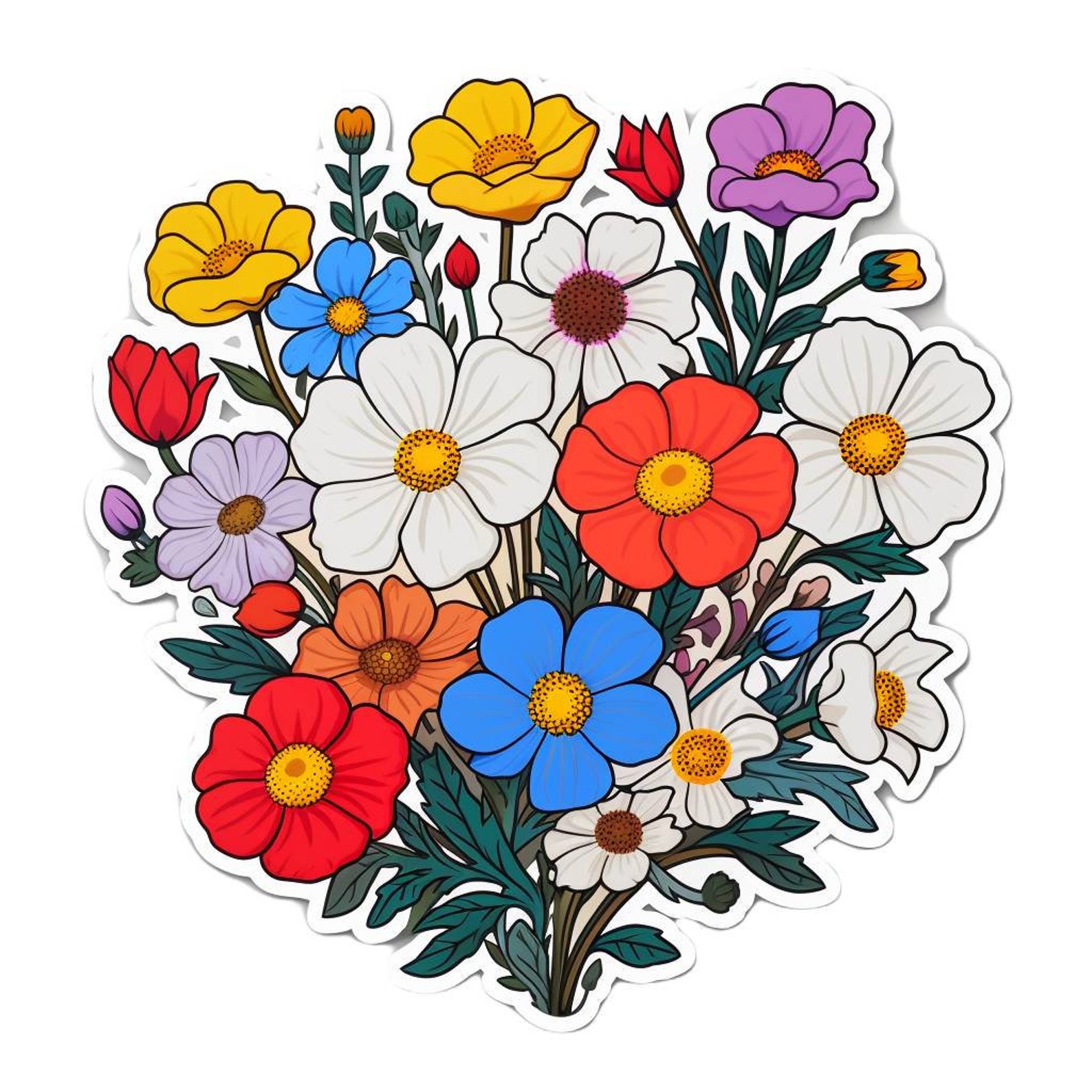 25 Small Colourful Flower Stickers - PNG Format - Etsy