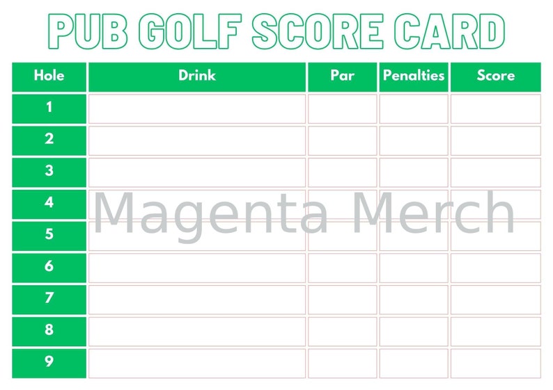 Printable Pub Golf Score Card - A4 PDF - Etsy