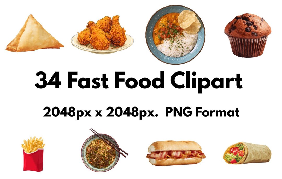 34 Fast Food Clipart Images - PNG Format - Etsy