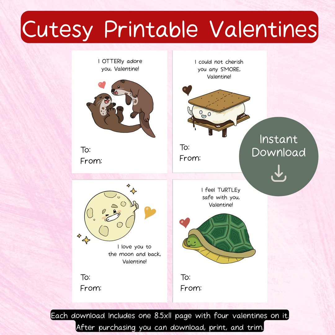Cutesy Printable Valentines Animals Sweet Cards Instant Download PDF - Etsy