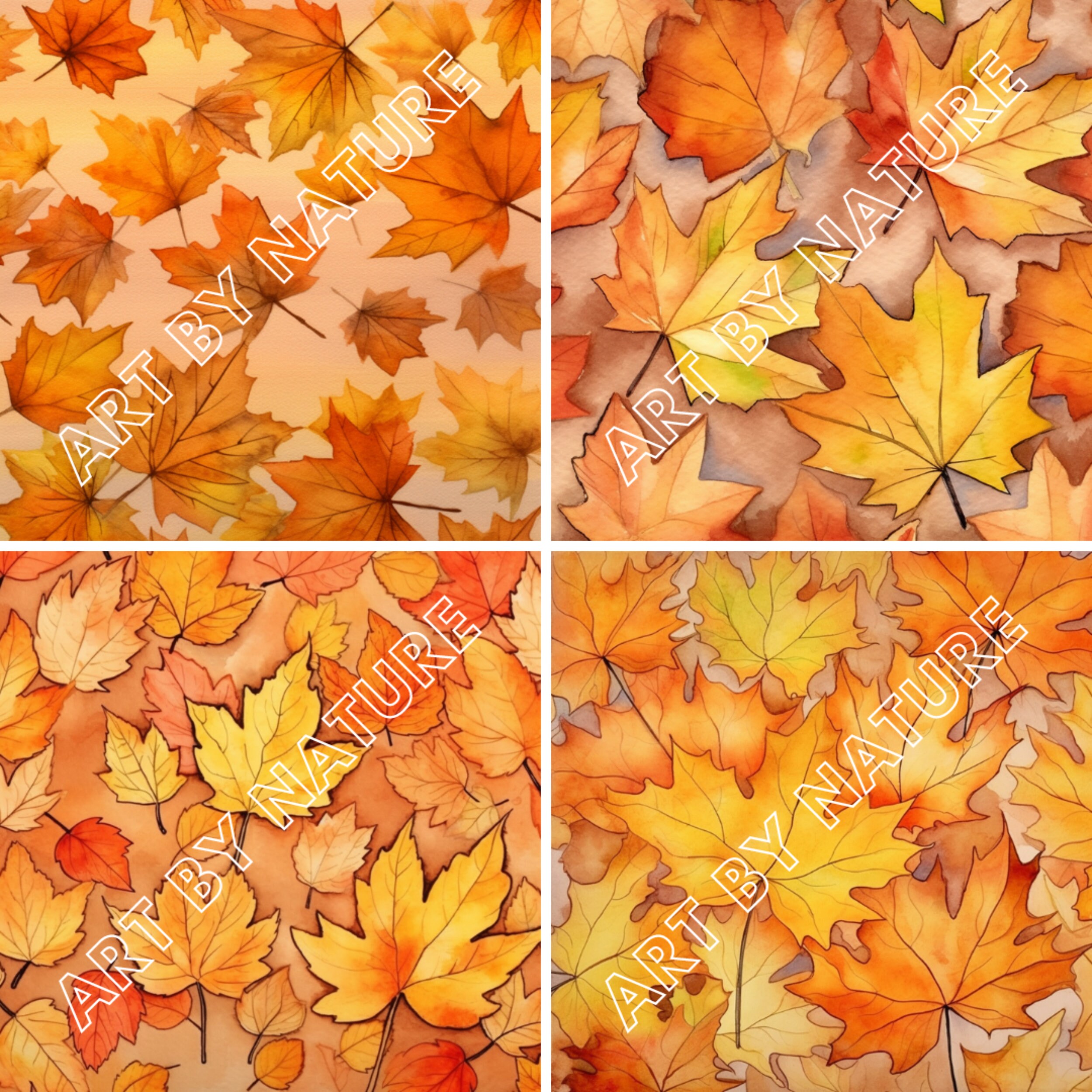 Fall Leaves Digital Paper, 20 High Quality PNG Watercolor Leaves for ...