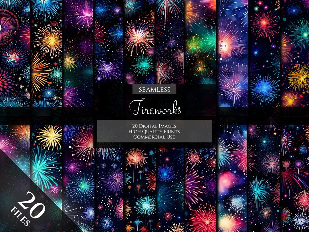 Rainbow Fireworks Digital Paper, 20 Seamless Digital Paper Fireworks ...