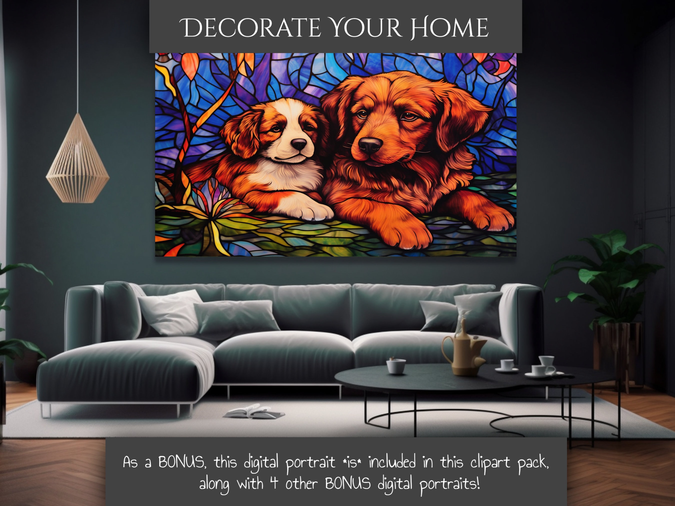 Stained Glass Dogs and Puppies Clipart Bundle, Printable Cute Dog and ...
