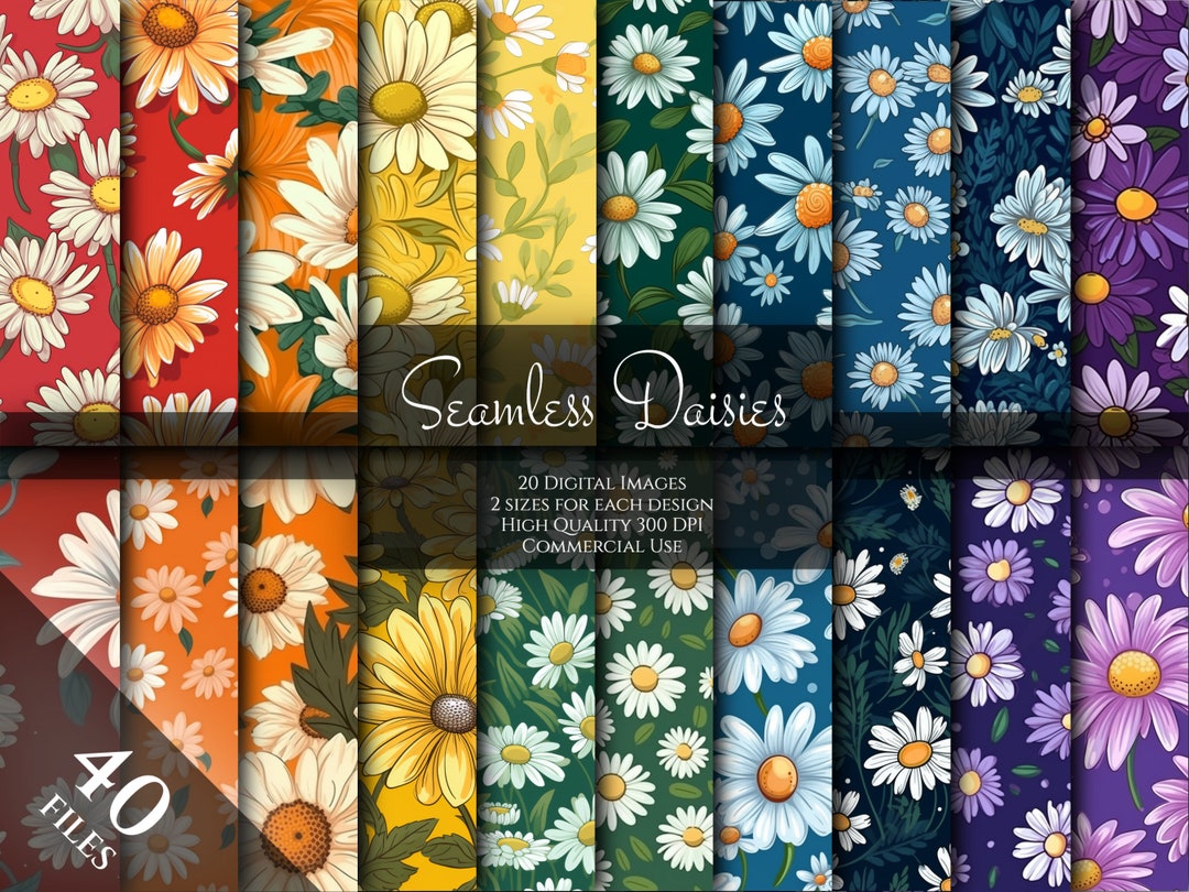 Daisy Floral Digital Paper, Cartoon Daisy Seamless Pattern, Floral ...